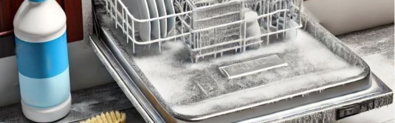 What is the white gunk in my dishwasher & how can I clean it?